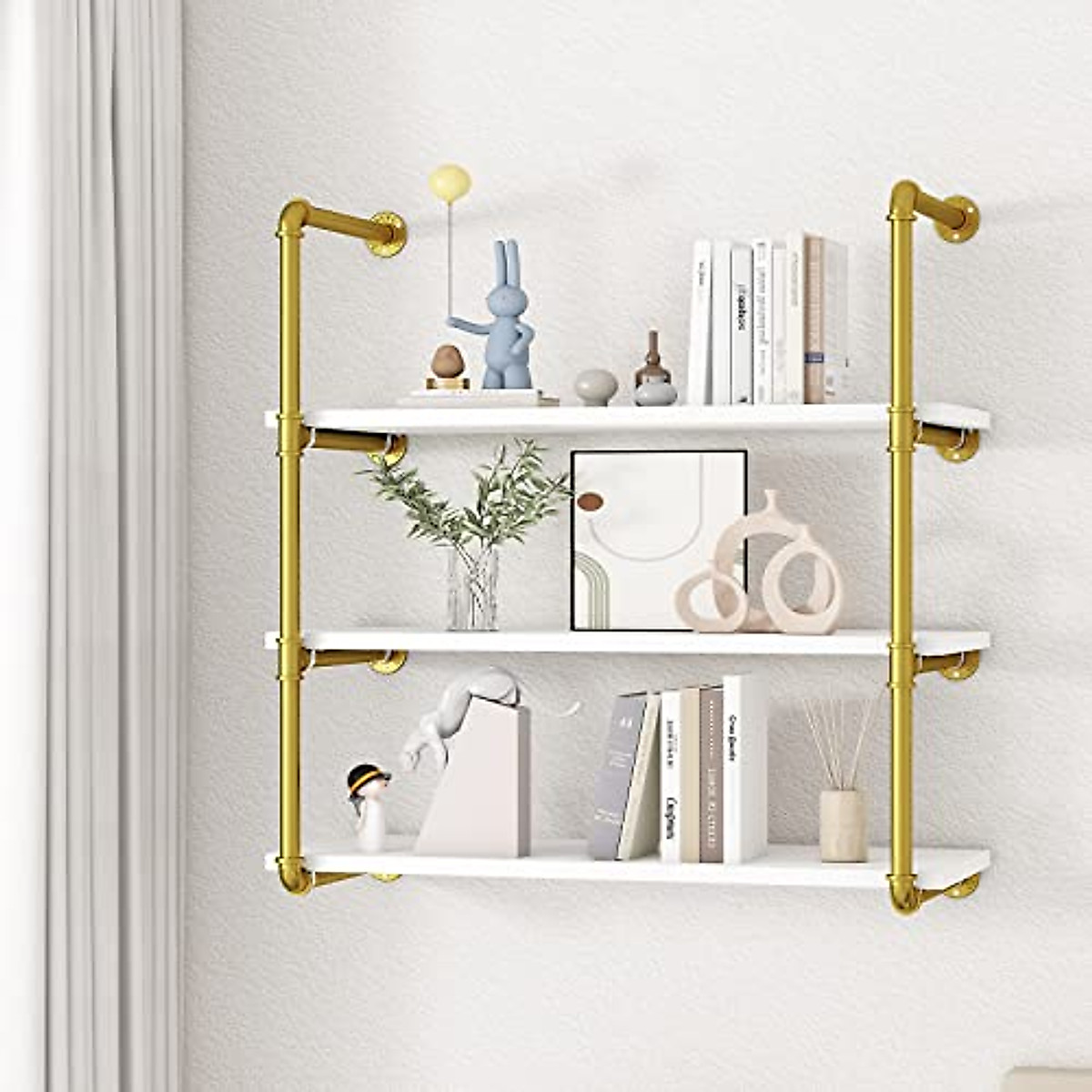 AZERPIAN Floating Shelves Wall Shelf Bathroom Shelving Mounted Industrial Pipe Shelf 3 Tier Ladder Shelves Wall Decor for Bedroom Living Room Wine Bar & Dorm, White