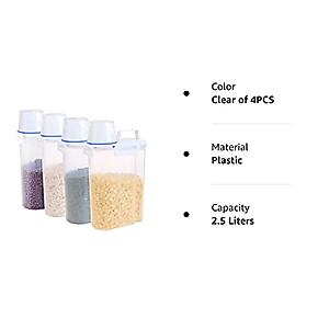 4Pack Food Storage Containers with Lids Airtight and Measuring Cup for Flour,Sugar,Grain,Rice & Baking Supply-Airtight Kitchen & Pantry Bulk Food Storage for Kitchen Organization,Clear 2.5L