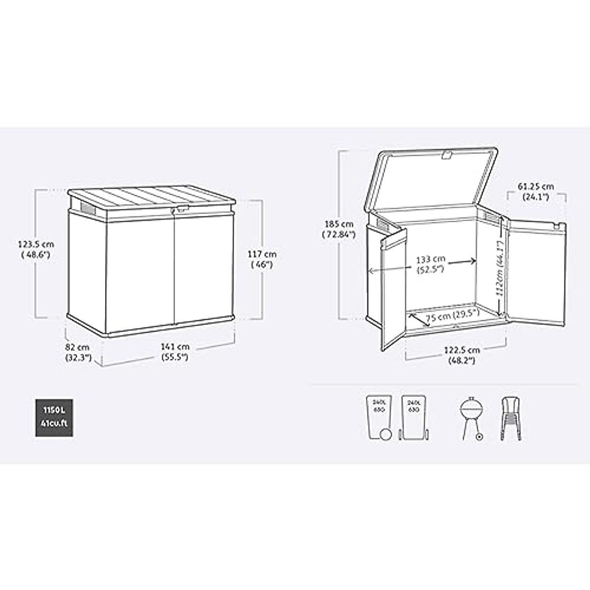 Keter Premier XL Outdoor All Weather Deck Backyard Patio Garden Shed Container with Lid, Light Grey