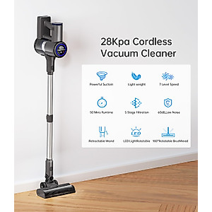 VOVGUU Cordless Vacuum Cleaner 28KPA, Stick Vacuum Cleaner Cordless with 7 Power Modes, 50 Mins RunTime Vacuum Cleaners for Home Hardwood Floor and Carpet, Pet Hair