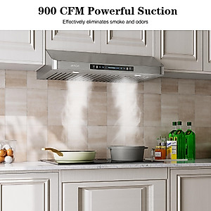 IKTCH 30 Inch Under Cabinet Range Hood, 900 CFM with 4-Speed Gesture Sensing & Touch Control, Stainless Steel Range Hood