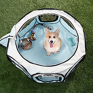 Portable Pop Up Pet Play Pen with carrying bag 33in diameter 15.5in Blue by PETMAKER