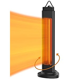 Electric Patio Heater, Oscillating Outdoor Heater for Instant Warm, Infrared Space Heater with Tip-Over Protection, Portable Handle, Super Quiet, Radiant Tower Heater for Garage Large Room, Black
