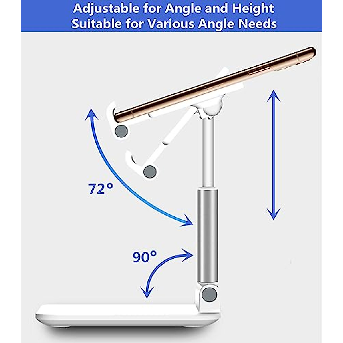 bodbop Cell Phone Stand for Desk Mobile Phone Holder Desktop Cell Phone Bracket Desk Foldable Phone Support Dock Compatible with iPhone Pro Max Plus Android Smartphone Stands Tabletop Holders (White)