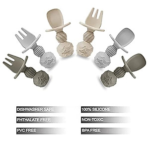 PandaEar 6 Pack Silicone Baby Spoons and Fork Feeding Set- Anti-Choke First Self Feeding Utensils for Baby Led Weaning Ages 3 Months