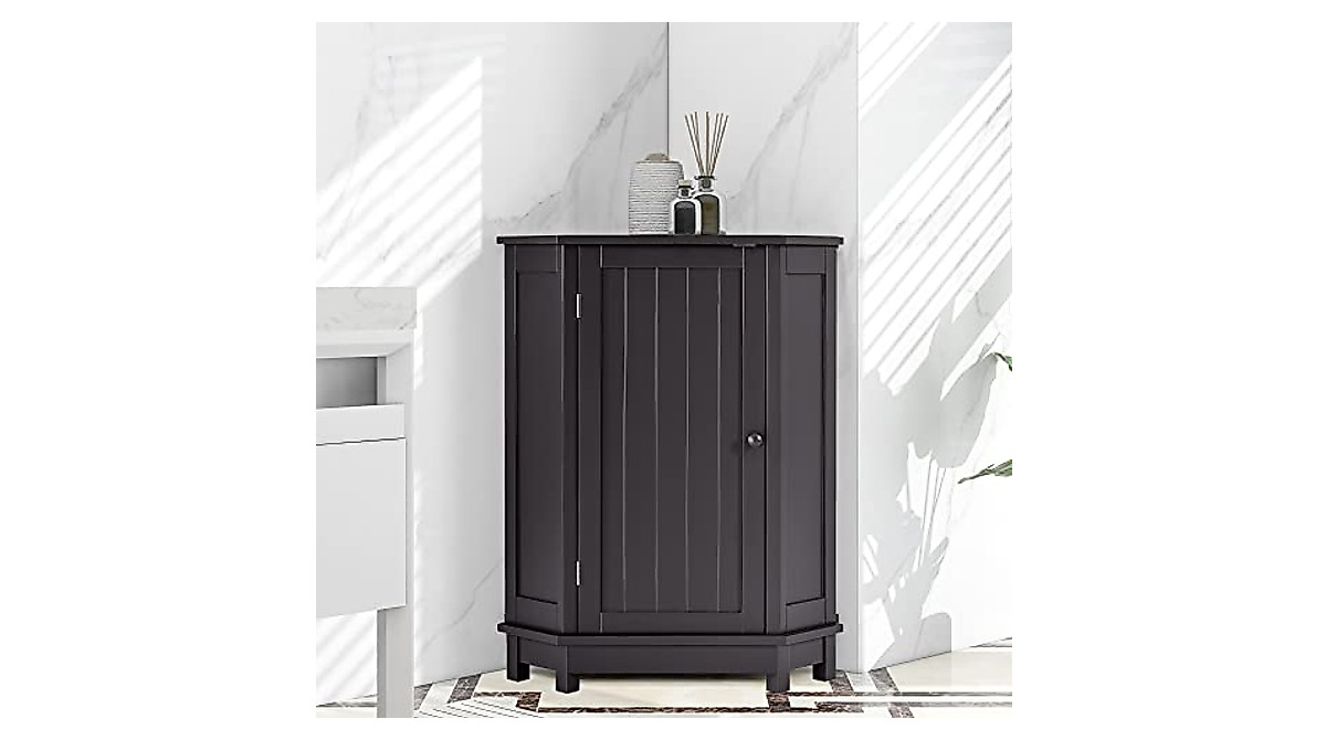 Merax Bathroom Corner Cabinet with Adjustable Shelves - Black Brown