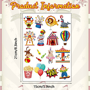 Maitys 288 Pcs Carnival Tattoos for Kids, 48 Styles Circus Party Carnival Temporary Tattoos Circus Tattoos Carnival Theme Party Circus Party Decoration Favor Supplies