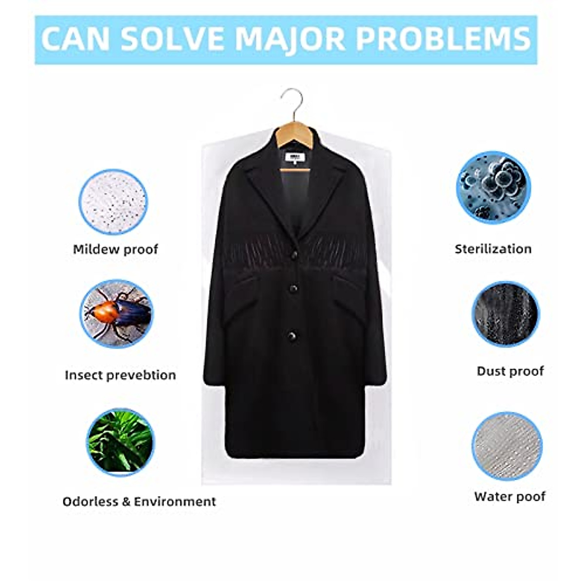 10Pcs Dry Cleaner Bags Plastic Clear Bags,Transparent Dust Cover Hung Garment Bags for Hanging Clothes Suit Dress Jacket Cover for Dry Cleaner Store, Home Closet Storage,Travel-24 x 35 Inch