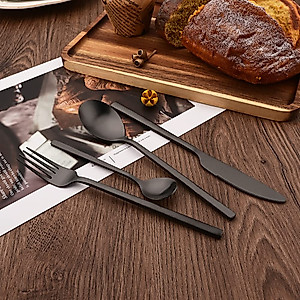 Uniturcky 16 Pcs Modern Silverware Flatware Sets, Stainless Steel Cutlery Set for 4, Forks Spoons and Knives Set for Home kitchen Restaurant, Square Handle Utensils, Matte Black