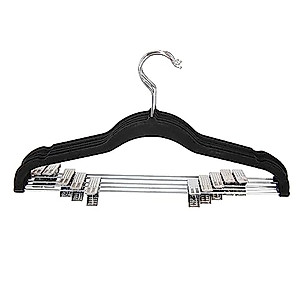 Home Basics FH01454 18 Inch Velvet Hanger with Clips, Black 5 Pack