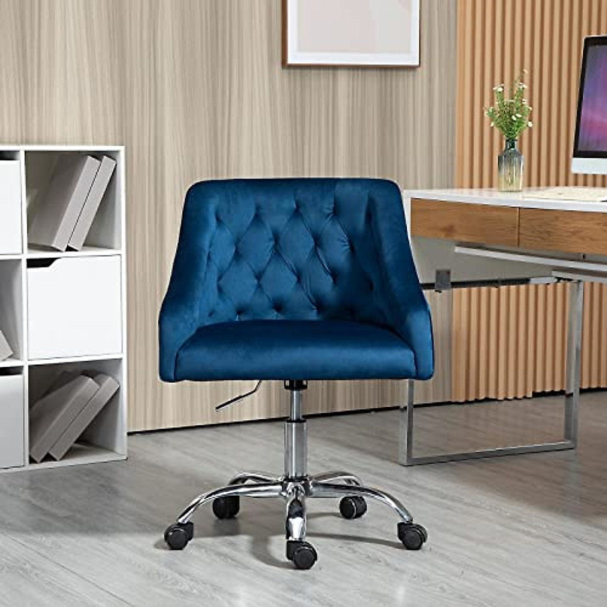 Velvet Fabric Swivel Task Chair for Home Office Ergonomic Comfortable Chair - Navy Blue with Dirt-Proof M-6030S