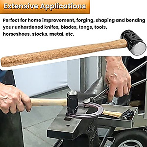36 oz Rounding Hammer Blacksmith Bladesmith Forge Engineer Drilling Hammer Handmade Knife Making Metal Working Forging Farrier Tool Flat Round Face with Wooden Handle Steel Head
