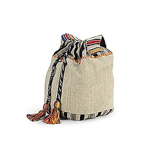 The House of Tara Grey Multicolour Handloom Fabric Crossbody Sling Shopping Bag with Tassels and Boho Ethnic Design for Women