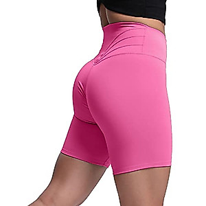 Aoxjox Trinity Workout Biker Shorts for Women Tummy Control High Waisted Exercise Athletic Gym Running Yoga Shorts 6" (Azalea Pink, Small)