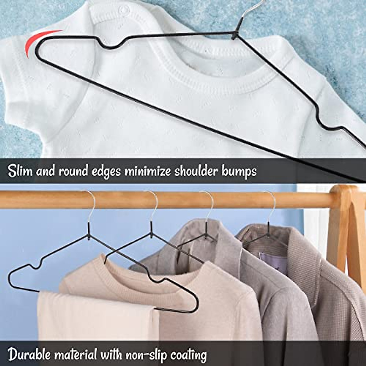 Miness Standard Black Non-Slip Sleek Metal Clothing Hangers, Pack of 10