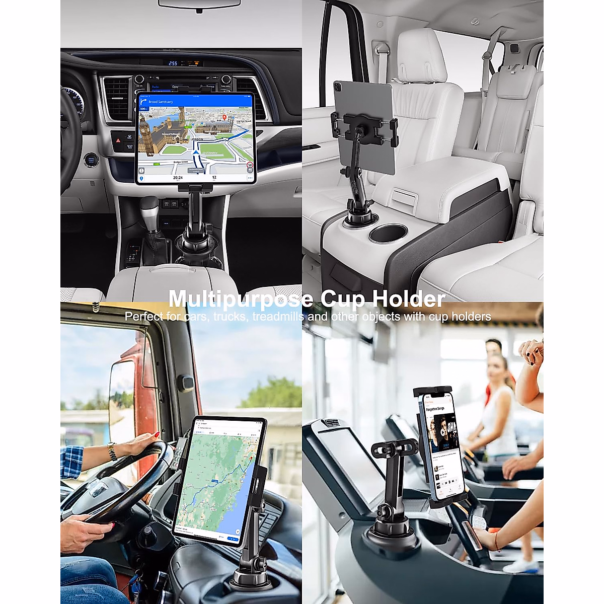 woleyi Cup Holder Car Tablet Mount, iPad Mount Holder for Car/Truck, 360° Rotation Adjustable Universal Tablet Stand Cradle Compatible with iPad Pro Air Mini, Galaxy Tabs, Cell Phones, 4.7-13" Devices