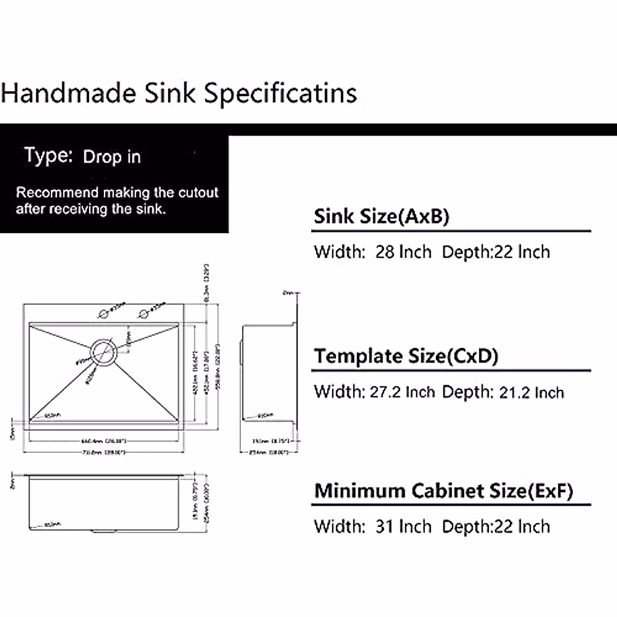Mocoloo Stainless Steel Drop In Kitchen Sinks 28 x 22 Inch Single Bowl Kitchen Sink Ledge Workstation Topmount 16 Gauge All In One 10" Deep Sinks