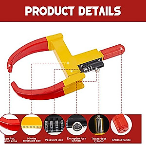 Universal Wheel Clamp Lock Enlarge 9 Holes Wheel Boot Lock Max 10.75" Tire WidthSecurity Tires Anti Theft Lock Keyless Password Code Lock for Vehicle Car Truck SUV Boat Motorcycle Golf Cart Orange