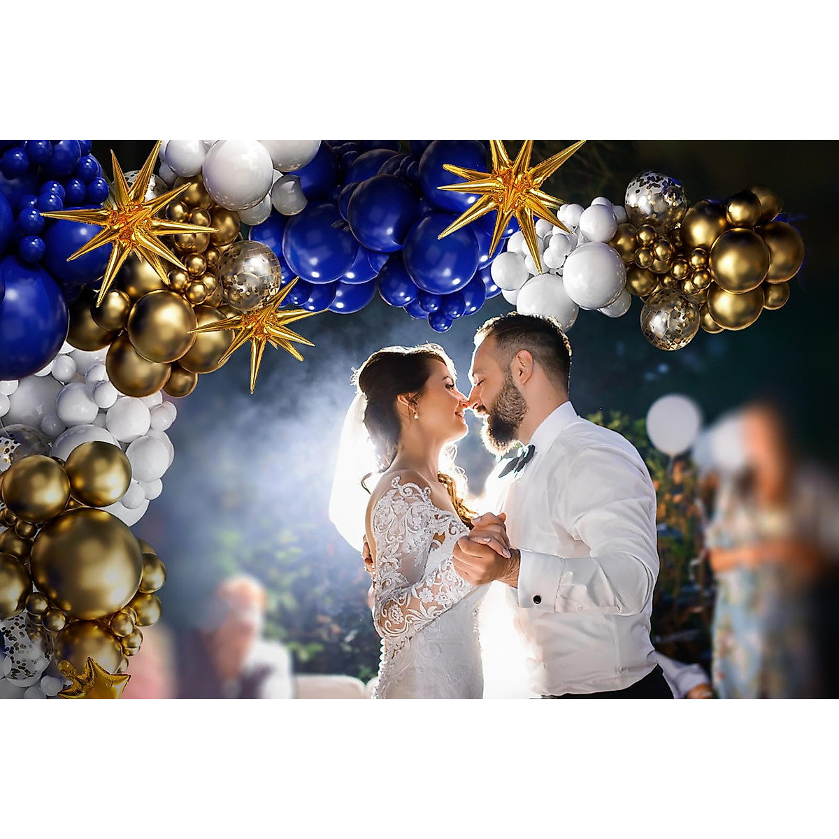 FOTIOMRG 136pcs Royal Blue and Gold Balloons Arch Garland Kit with Star Foil Balloons, 5 10 12 18 inch Navy Blue White and Gold Balloon for Anniversary Wedding New Year Birthday Party Decorations