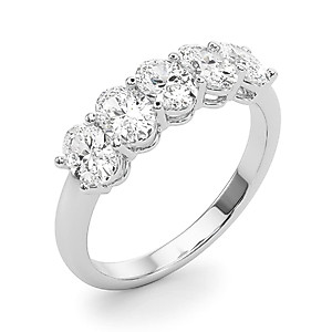 JewelMore 2 Carat Oval Lab Grown 14K Diamond Five Stone Anniversary Band for Women (F-G/VS-SI) White Gold 8