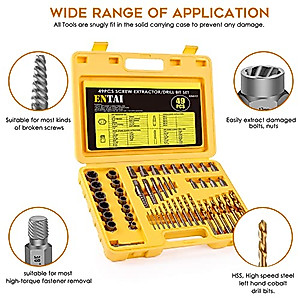 ENTAI 49-Piece Bolt Extractor Screw Extractor Set, with 13-Piece Bolt Extractor Set, 16-Piece Drill Bit Set, 19-Piece Multi-Spline Screw Extractor Set and 1-Piece Extension, Solid Carrying Case
