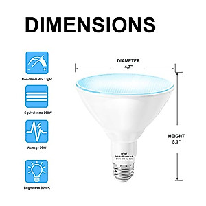 mfxmf LED Flood Outdoor Light Bulb 5000K Daylight，110V E26 Base 20W PAR38 Flood Light Bulbs Replace Up to 200W, Non-Dimmable,1800 Lumens LED Flood Light for Outdoor Hallway Garden（2 Pack）