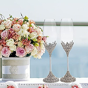 LASODY Crystal Set Champagne Flutes - Wedding Glasses for Bride & Groom - Toasting Cups Gift Sets for Couples - Engagement, Wedding, House Warming Gift