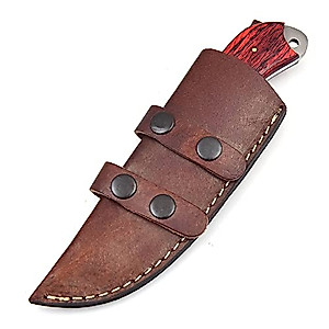 Handmade Damascus Steel Hunting Skinning Knife with Leather Sheath | 8'' Hand Forged Full Tang Fixed Blade Damascus Knives For Men and Women | EDC Razor Sharp Blade Bushcraft Camping Survival Knifes with Belt loop for Vertical and Horizontal Carry Red woo