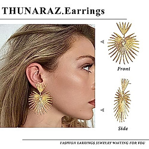 Thunaraz 8 Pairs Gold Statement Earrings for Women 14K Gold Plated Exaggerated Geometric Big Disc Drop Earrings Stylish Ginkgo Leaf Heart Dangle Earrings Jewelry Gifts Stylish Design