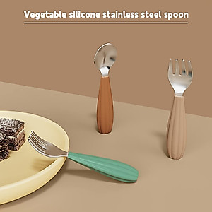 Hippywell Toddler Utensils, 6PCS Toddler Forks and Spoons Set, Kids Silverware Set with Silicone Anti-Choke Handle, Self-Feeding Toddler Utensils, Children Safe Flatware, Khaki/Green/Natural