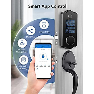 Front Door Lock Set, Keyless Entry Door Lock with Handle, APP Control Fingerprint Door Lock, 150 Codes Keyed Entry Smart Deadbolt, Auto Lock, Backlit