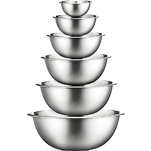 COOK WITH COLOR Stainless Steel Mixing Bowls - 6 Piece Stainless Steel Nesting Bowls Set includes 6 Prep Bowl and Mixing Bowls