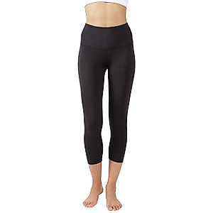 Yogalicious High Waist Ultra Soft Lightweight Capris - High Rise Yoga Pants - Black Lux - Medium