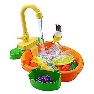 Bird Bath Tub Parrot Automatic Bathtub with Faucet Bird Shower Bathing Tub Birdbath Toy Bird Feeder Bowl Parrot Automatic Bathtub Pool for Indoor