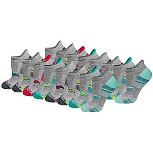 Saucony Women's RunDry Performance Heel Tab Athletic Socks, Available in S-L (8, 24, Grey Assorted (16 Pairs), Medium