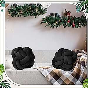 Nuenen 2 Pcs Knot Pillow Ball 12 Inch Flower Creative Knotted Throw Pillows Decorative Sofa Lumbar Pillow Floor Pillow Cushion for Home Bed Couch Car Office Decor Household(Black)