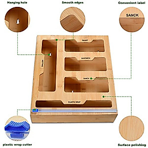 Numola Ziplock Bag Storage Organizer with Wrap Dispenser, Zipper Bag Organizer Compatible with Gallon, Quart, Sandwich, Snack Bags of Most Sizes and Rolls Less Than 12" (1 Box 5 Slots)