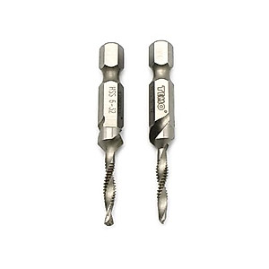 TEMO 2 pc 6-32 Combination Drill and Tap Multi Use Deburr Countersink Hex Bit