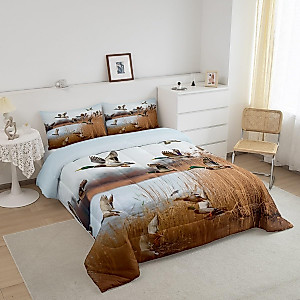 Erosebridal Mallard Duck Duvet Insert Duck Hunting Themed Comforter Set for Kids Teens Adults Mallard Duck Bird Printed Bedding Set Rustic Natural Lake Scenery Quilt with 2 Pillowcases,Queen Size