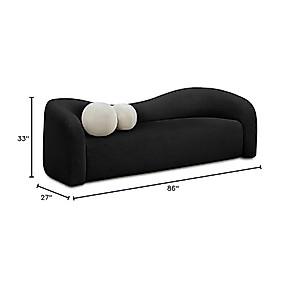 Meridian Furniture 186Black-S Kali Collection Modern | Contemporary Sofa with Soft Black Faux Shearling Teddy Fabric, Curved Back, 86" W x 33" D x 27" H, Black