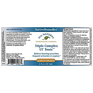 Native Remedies Triple Complex UT Tonic - Natural Homeopathic Formula to Relieve Bladder Irritation, Burning Sensation, Frequent Urination and Urgency - 59 mL