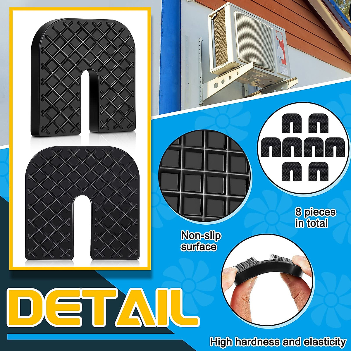 Treela 8 Packs Rubber Isolator Pad Anti Vibration Pads Mechanical Vibration Damping Pads Shock Absorbing Rubber Absorber Sound Isolation Pad for Air Conditioning Condenser Outer Machine