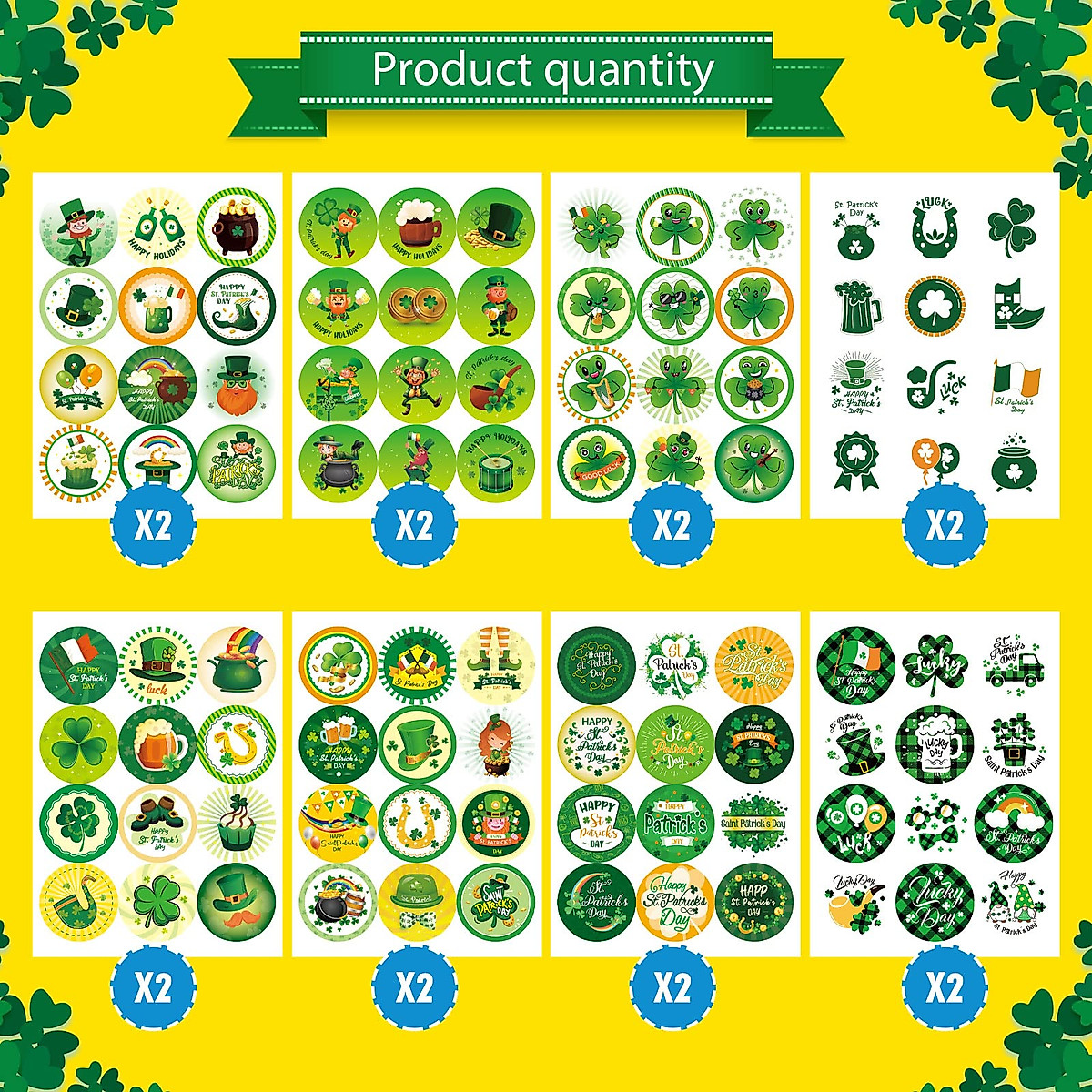 192PCS St.Patrick's Day Stickers Lucky Shamrock Clover Hat Irish Day Themed Sticker,Reward Stickers Kids Self-Adhesive Seals Labels Kids St.Patrick's Day Party Game Activities Favors Supplies Gifts