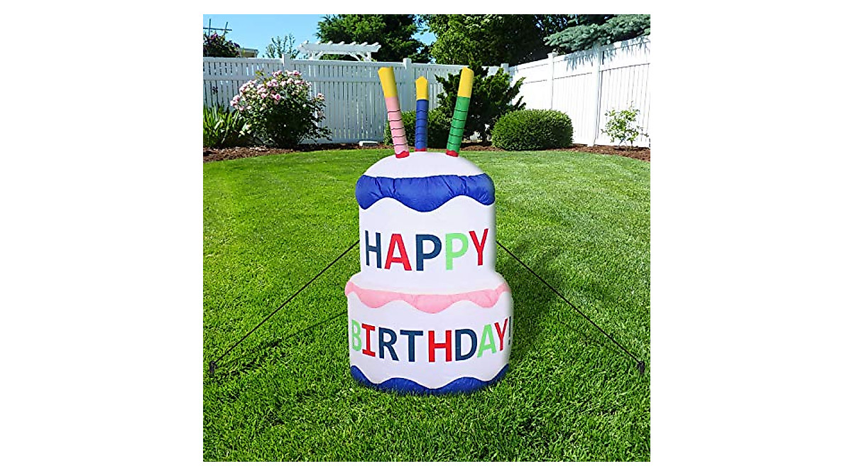 Sunnydaze Inflatable Birthday Cake Decoration - 4 Feet