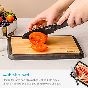 Dreamfarm Set of Fledge Bamboo | Two Double Sided Cutting Boards with Juice Grooves | With Non-Slip Rubber Feet | Transport & Serve Food from Counter to Pot with Flip Up Edges | Bamboo