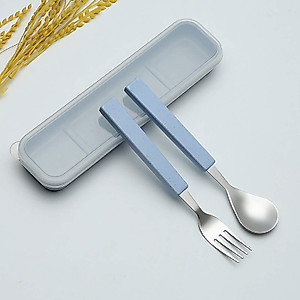 VANRA 2-Piece Children Flatware Set 18/10 Stainless Steel Child Tableware Set Silver Cutlery Set Silverware Dinner Utensils Spoon Fork Set with Travel Case for Kids (Chrome Finished) (Blue)