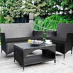 3 Piece Waterproof Patio Outdoor Cushion Covers with Ties Patio Furniture Cushion Covers for 4 Piece 4 Seat Wicker Rattan Patio Sofa Chair Upholstery Furniture,Only Cover (black, 18x18x2,36x18x2)