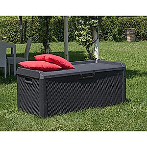 Toomax Z156RD97 Santorini Plus Lockable Deck Storage Box Bench for Cushioned Outdoor Pool Patio Garden Furniture & Indoor Toy Bin Container, 145 Gallon (Anthracite)