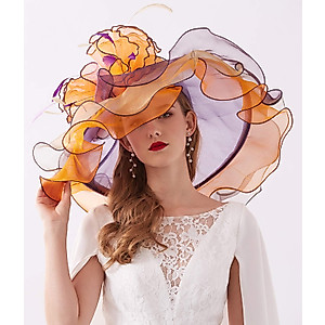 ORIDOOR Women Organza Fascinator Church Kentucky Derby Hat Floral Tea Party Wedding Hat, 003a Orange, One Size