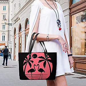 Womens Handbag Flamingos Leather Tote Bag Top Handle Satchel Bags For Lady